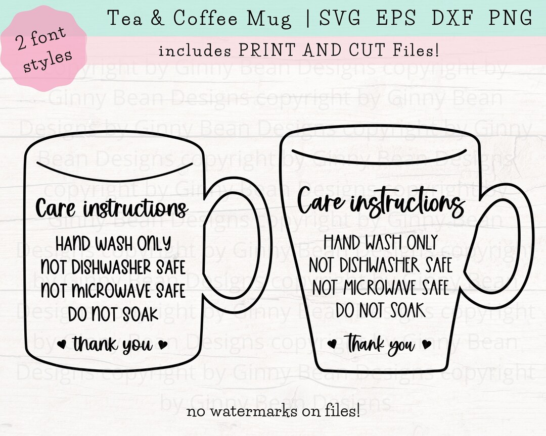 Mug Care Card SVG, Cup Care Instructions, Print and Cut Files, Coffee ...