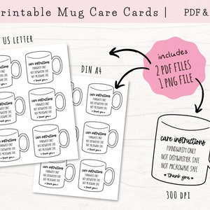 Printable Mug Care Instructions, Cup Care Cards, Vinyl Products Care ...