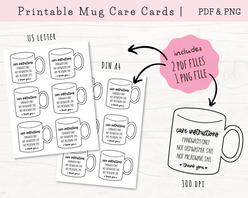 Printable Mug Care Instructions, Cup Care Cards, Vinyl Products Care ...