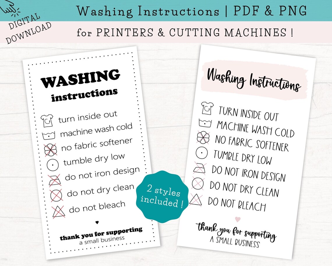 Washing Instructions PNG PDF, Printable Care Tags, Garment Care ...