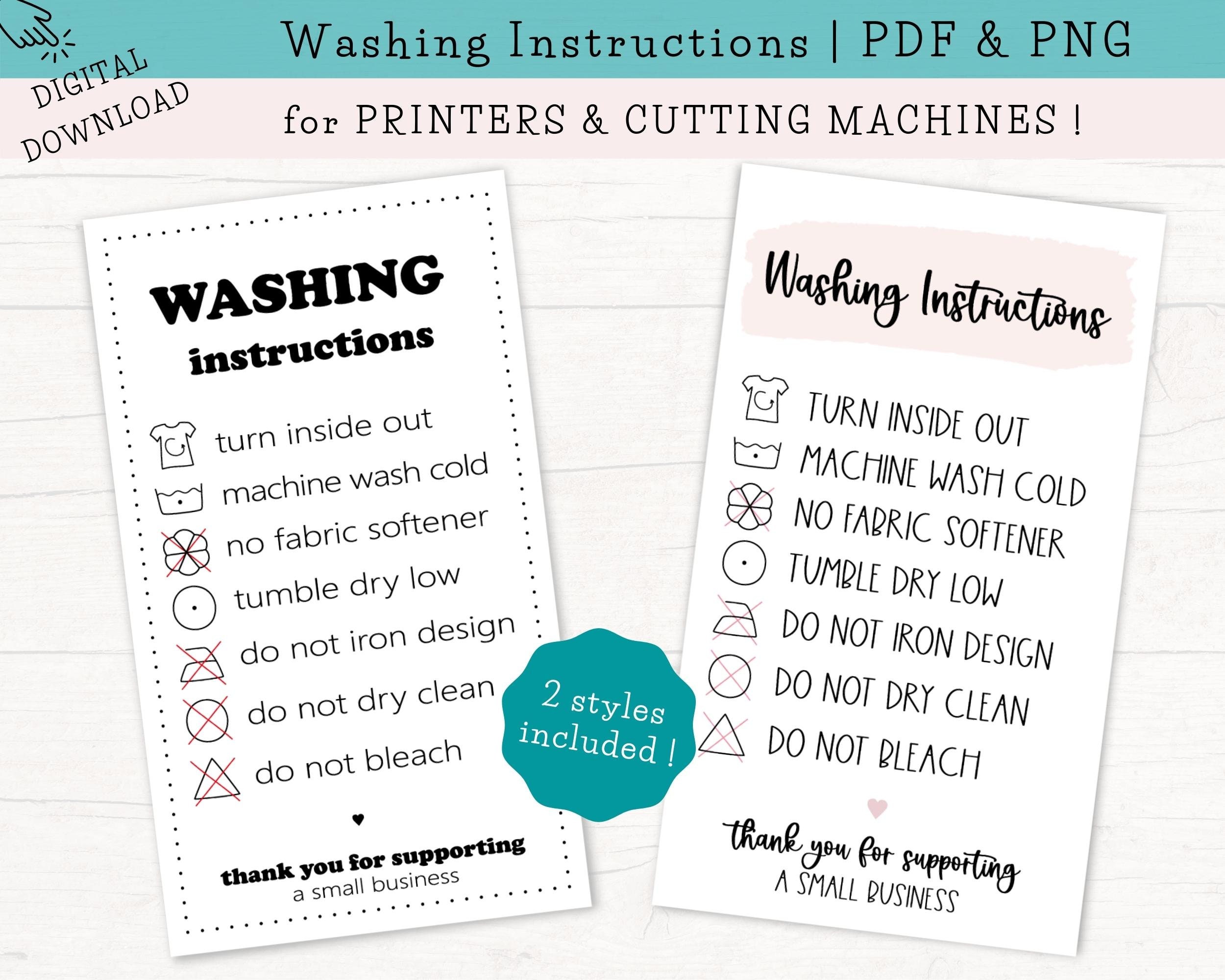 Washing Instructions PNG PDF, Printable Care Tags, Garment Care ...