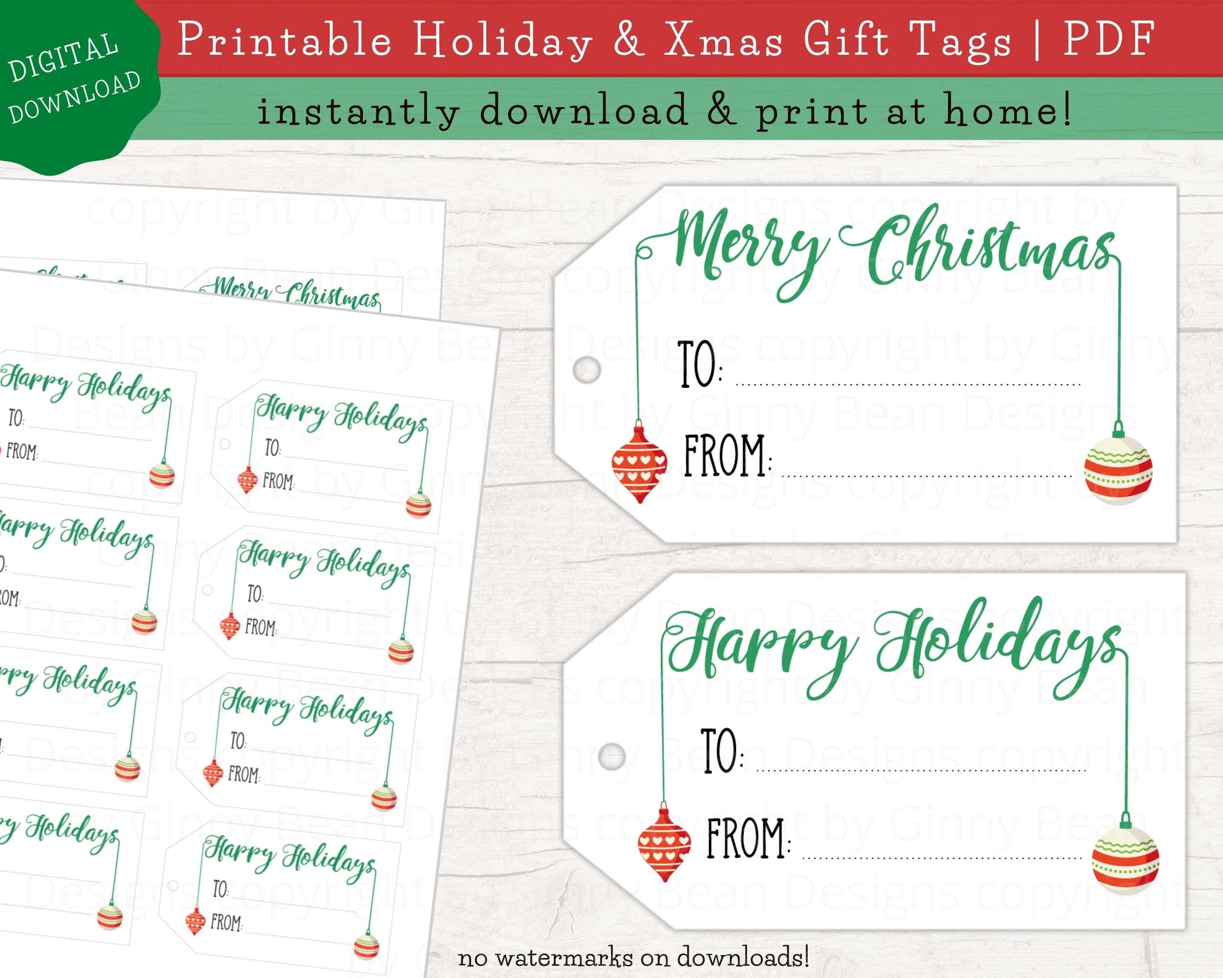 Happy Holidays Tags Printable Merry Christmas Gift Tags - Etsy