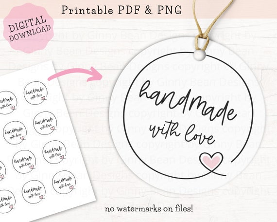Printable Tags for Handmade Items Handmade With Love Tags | Etsy