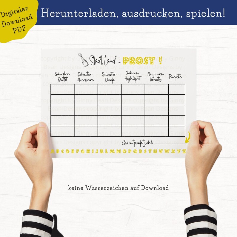 Stadt Land Fluss New Years Game for Adults in GERMAN PDF - Etsy