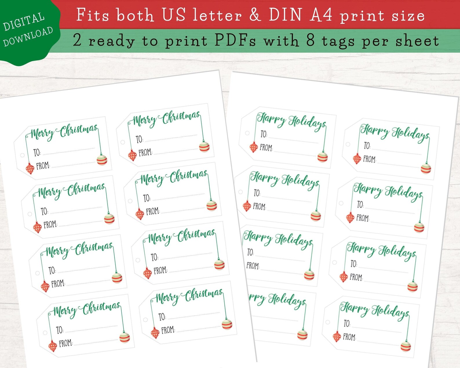 Happy Holidays Tags Printable Merry Christmas Gift Tags - Etsy