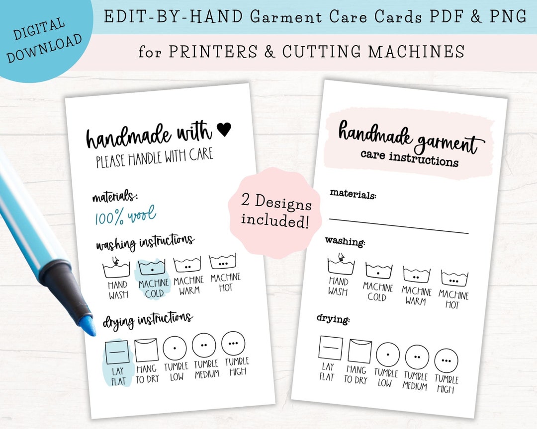 DIY Handmade Garment Care Labels, Delicate Garment Care Instructions ...