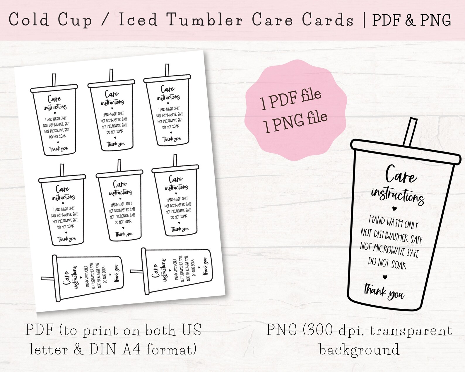 Printable Care Cards Bundle, Sublimation Tumbler Care Cards, Cup Care ...