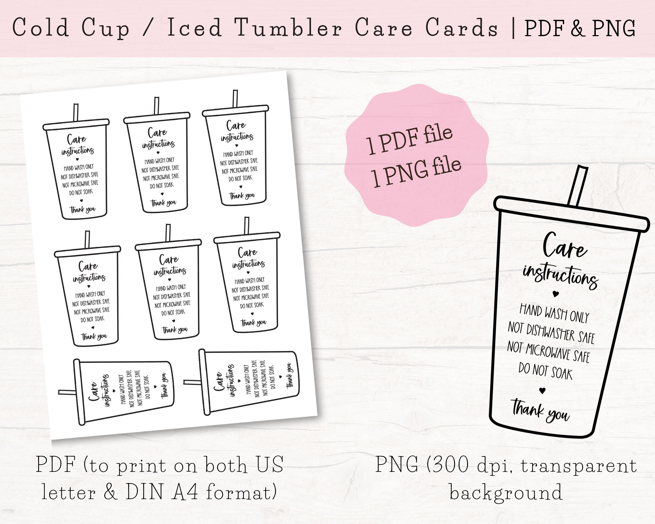 Printable Care Cards Bundle, Sublimation Tumbler Care Cards, Cup Care ...