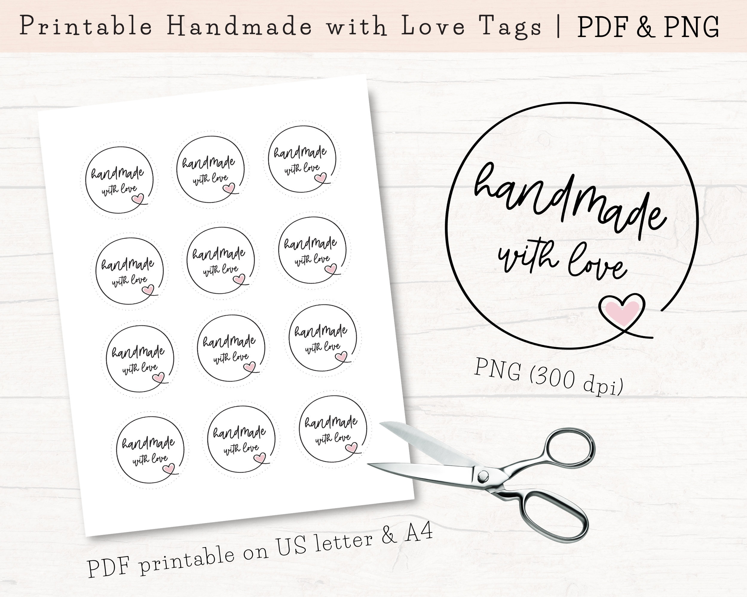 Printable Tags for Handmade Items, Handmade With Love Tags Download ...