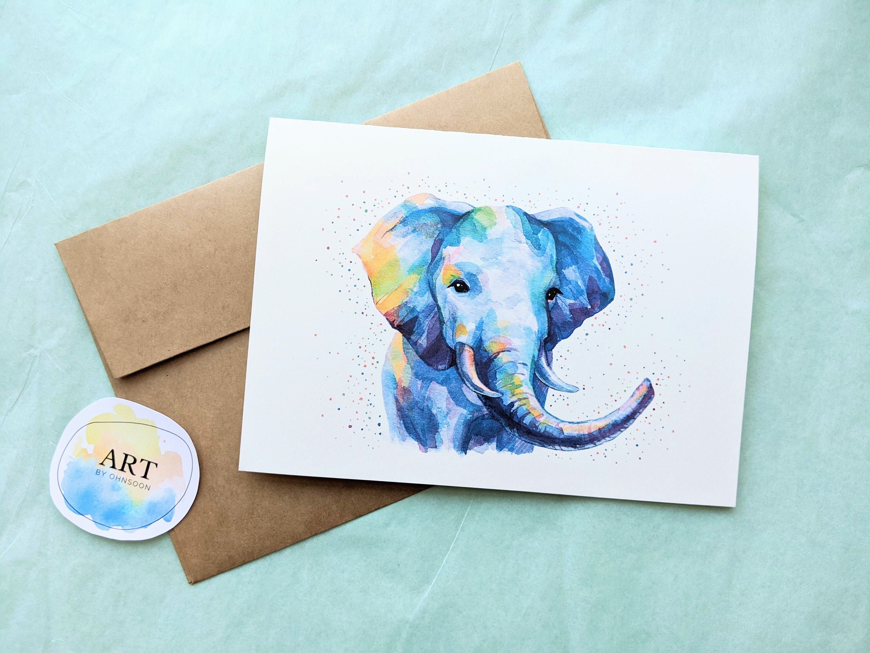 Watercolor African Elephant Greeting Card Hand Painted Print - Etsy