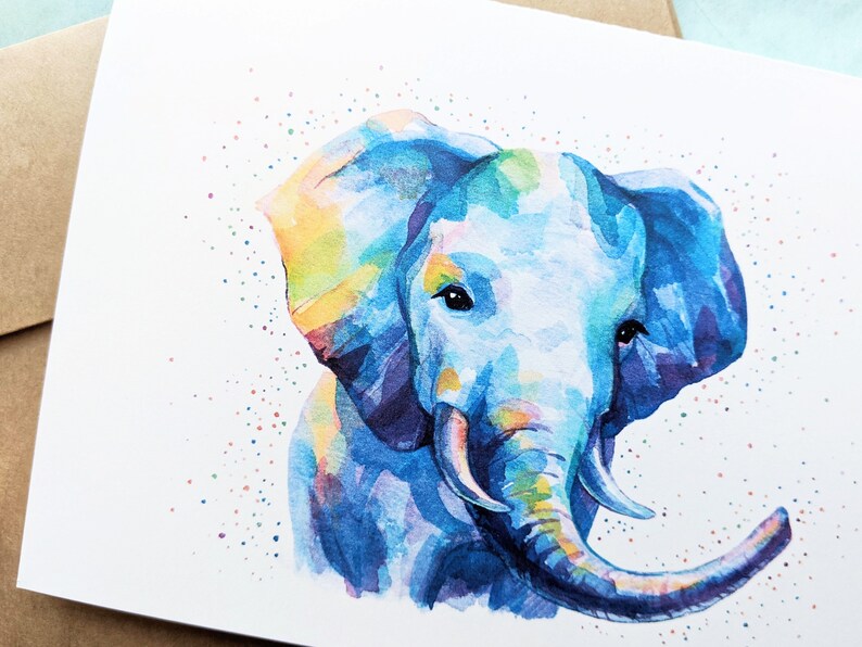 Watercolor African Elephant Greeting Card Hand Painted Print | Etsy