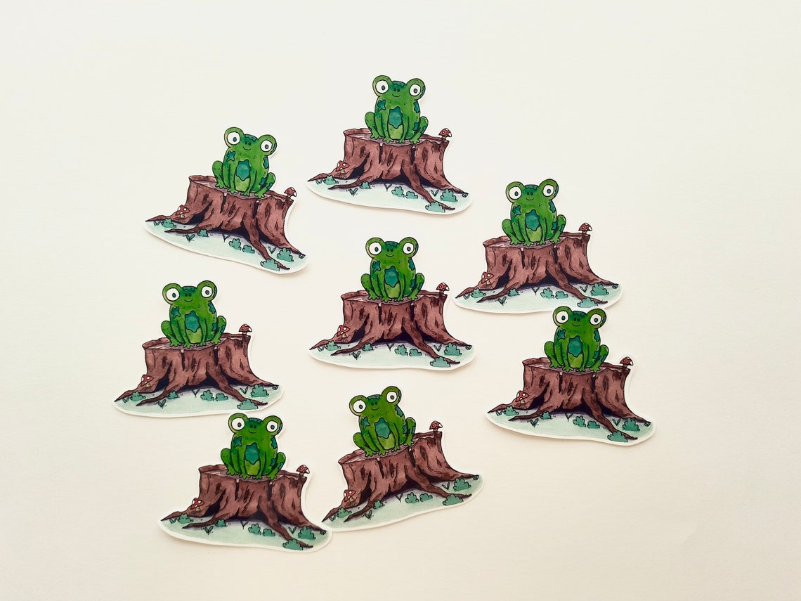 Green frog on a tree stump sticker dreamy vibes witch vibes | Etsy