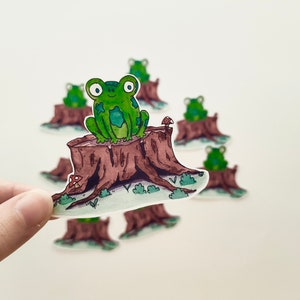 Green frog on a tree stump sticker dreamy vibes witch vibes | Etsy