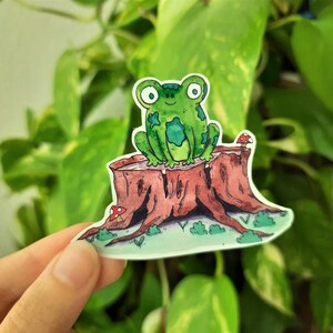 Green frog on a tree stump sticker dreamy vibes witch vibes | Etsy