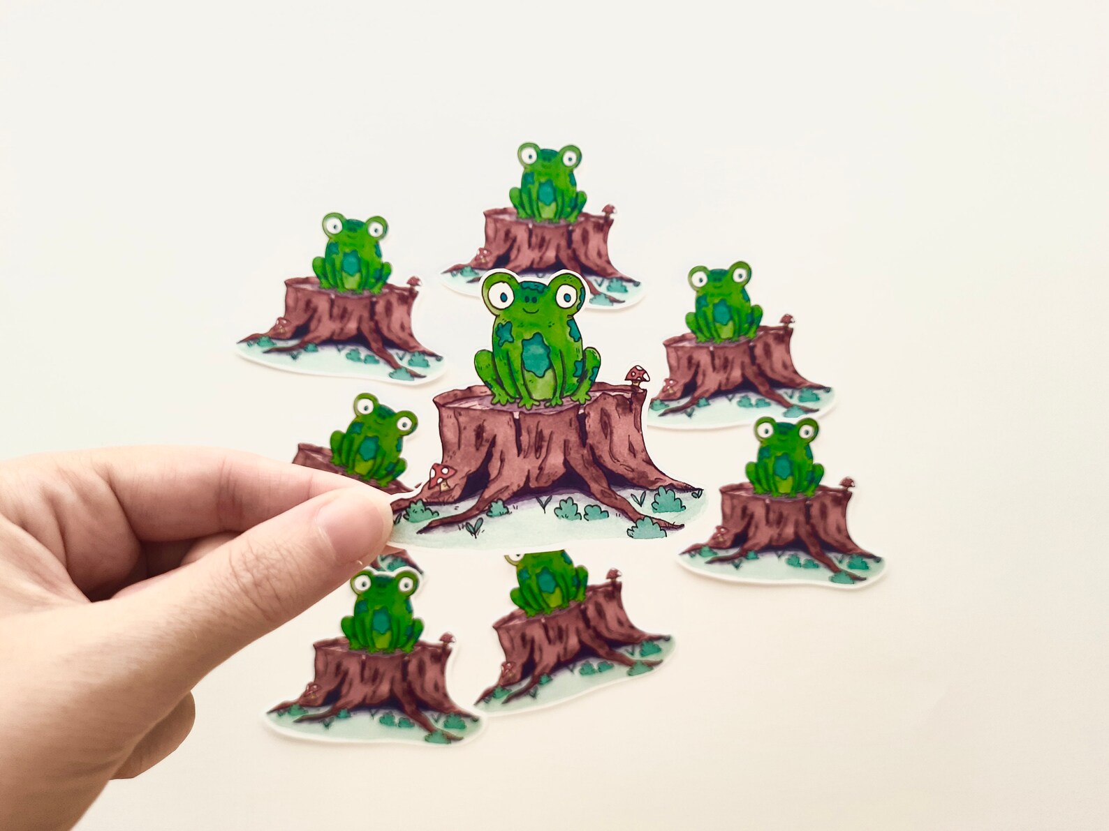 Green frog on a tree stump sticker dreamy vibes witch vibes | Etsy
