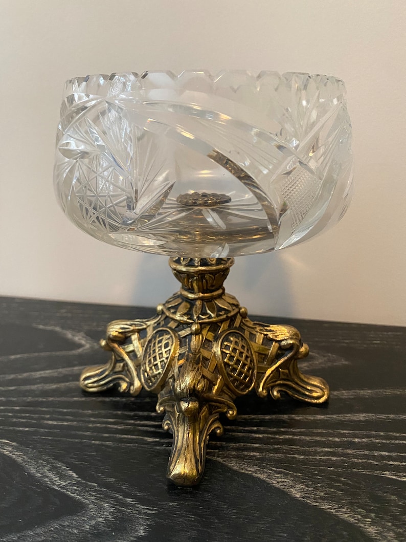 Hollywood Regency Style Crystal Compote With Brass Base - Etsy