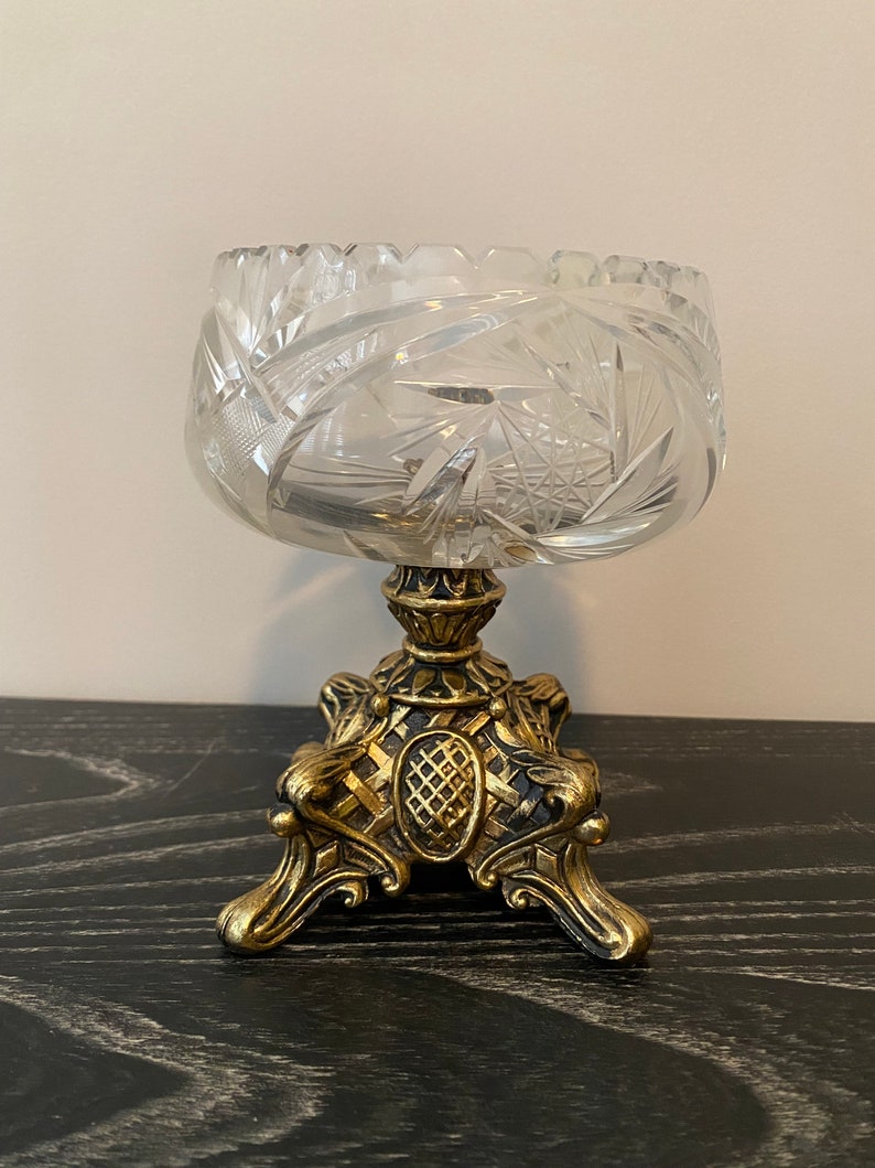 Hollywood Regency Style Crystal Compote With Brass Base - Etsy