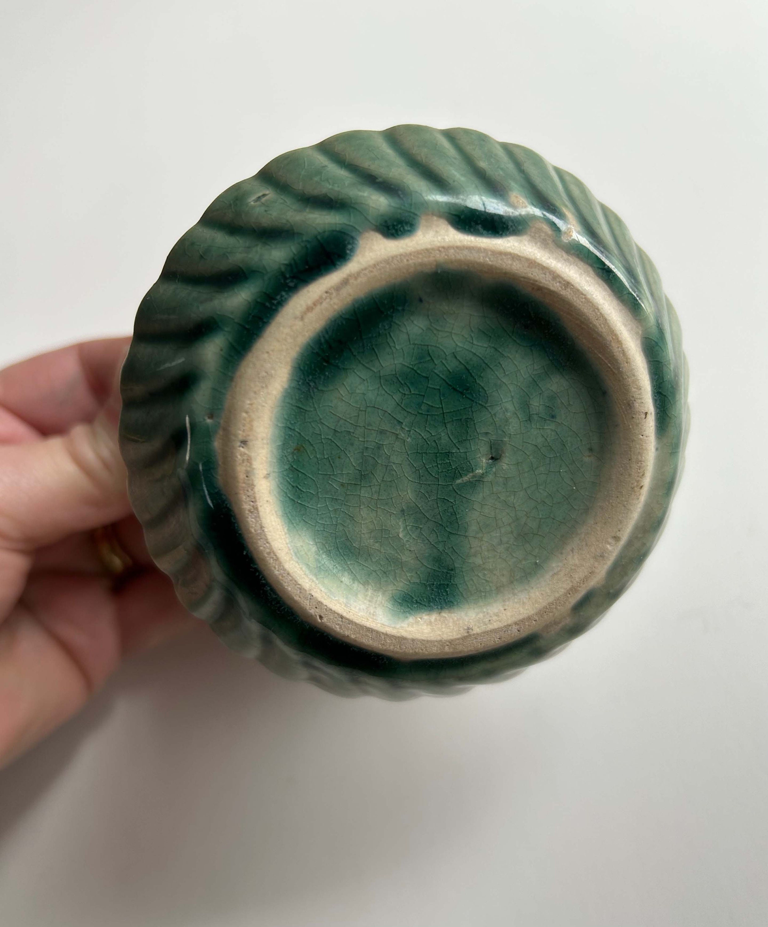 Vintage Green Brush Pottery Swirled Flower Pot AND Rosemary + Sage ...