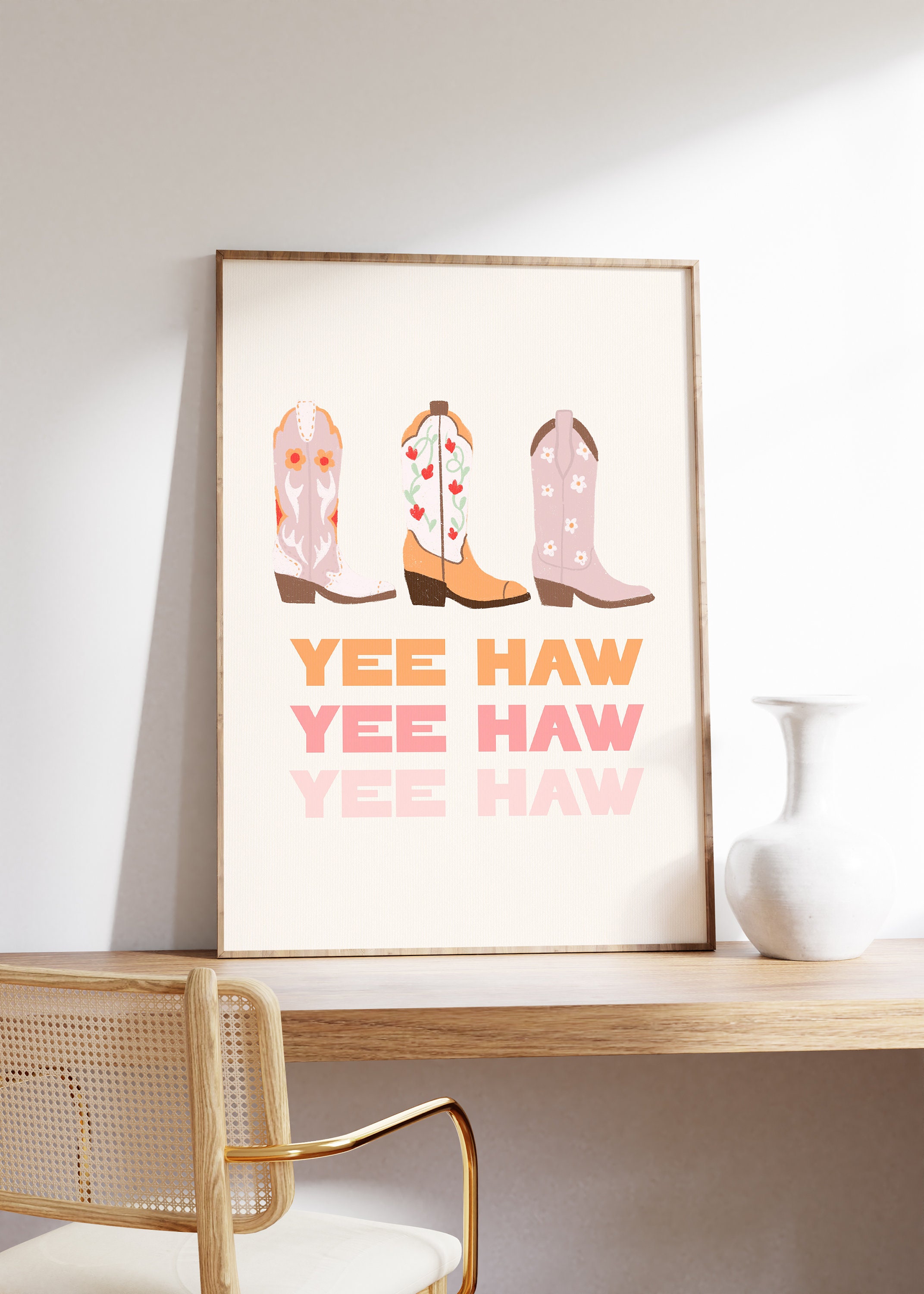 Yee Haw Cowgirl Boots | Retro Cowgirl Print, Western Print, Cowgirl ...
