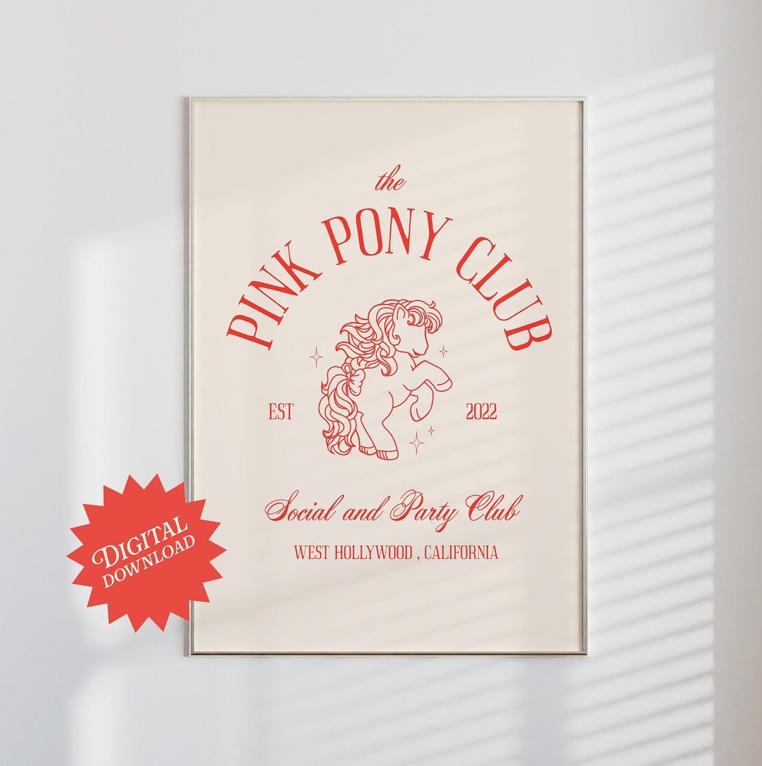 Pink Pony Social Club Poster | Digital Wall Art Download, Dopamine Wall ...
