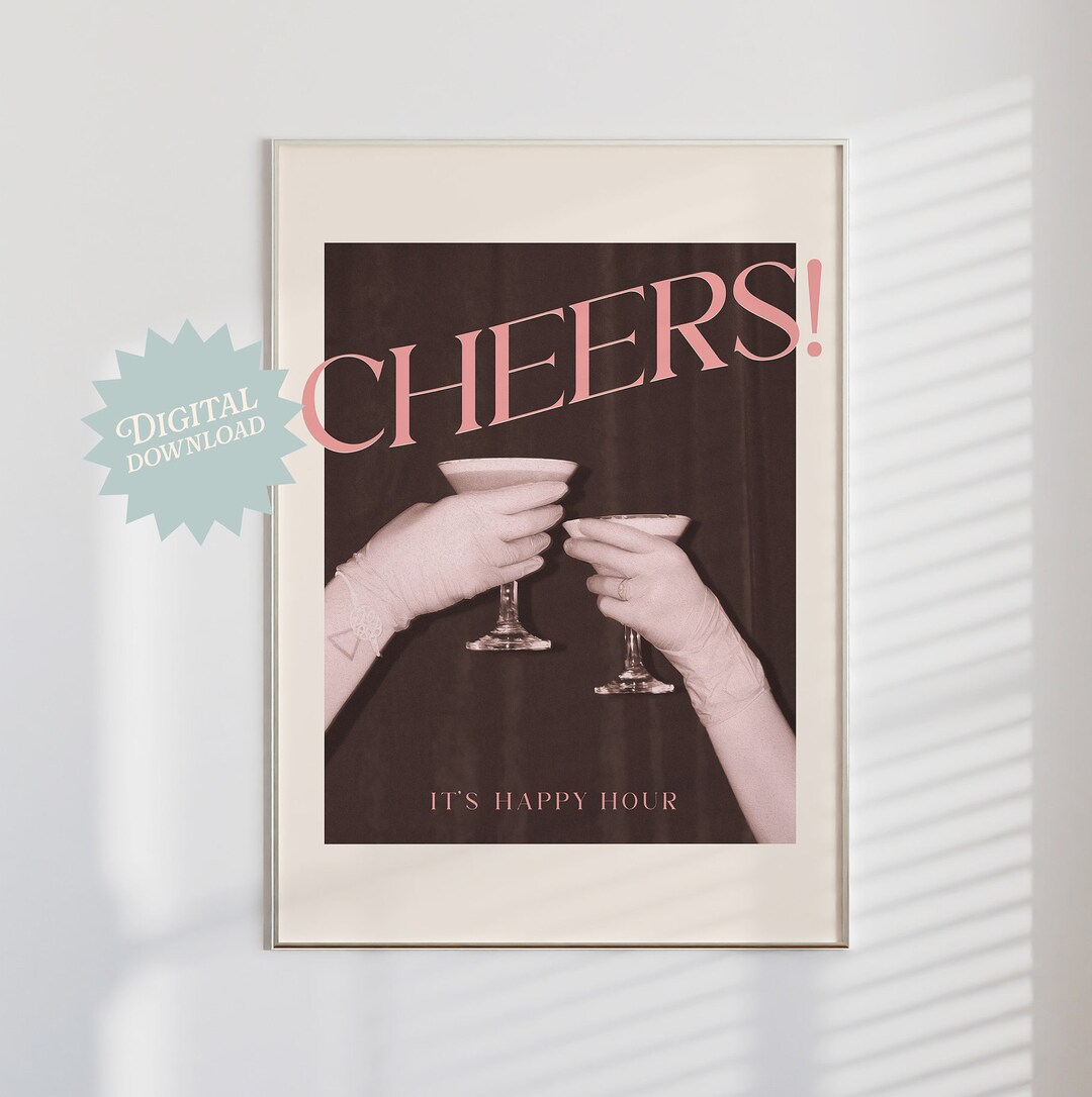 Cheers! Poster | Digital Download Poster, Trendy Bar Cart Poster, Pink ...