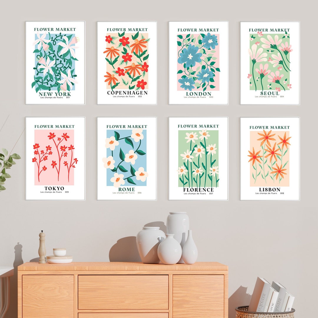Flower Market Posters Set of 8, Flower City Poster, Floral Botanical ...
