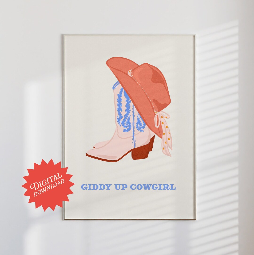 Giddy up Cowgirl Poster | Digital Download, Cowgirl Boots Decor, Preppy ...