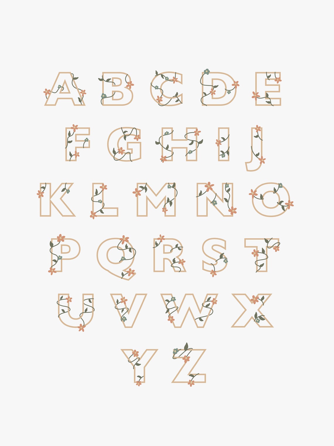 Floral Alphabet Poster Printable Wall Art ABC Poster Neutral - Etsy