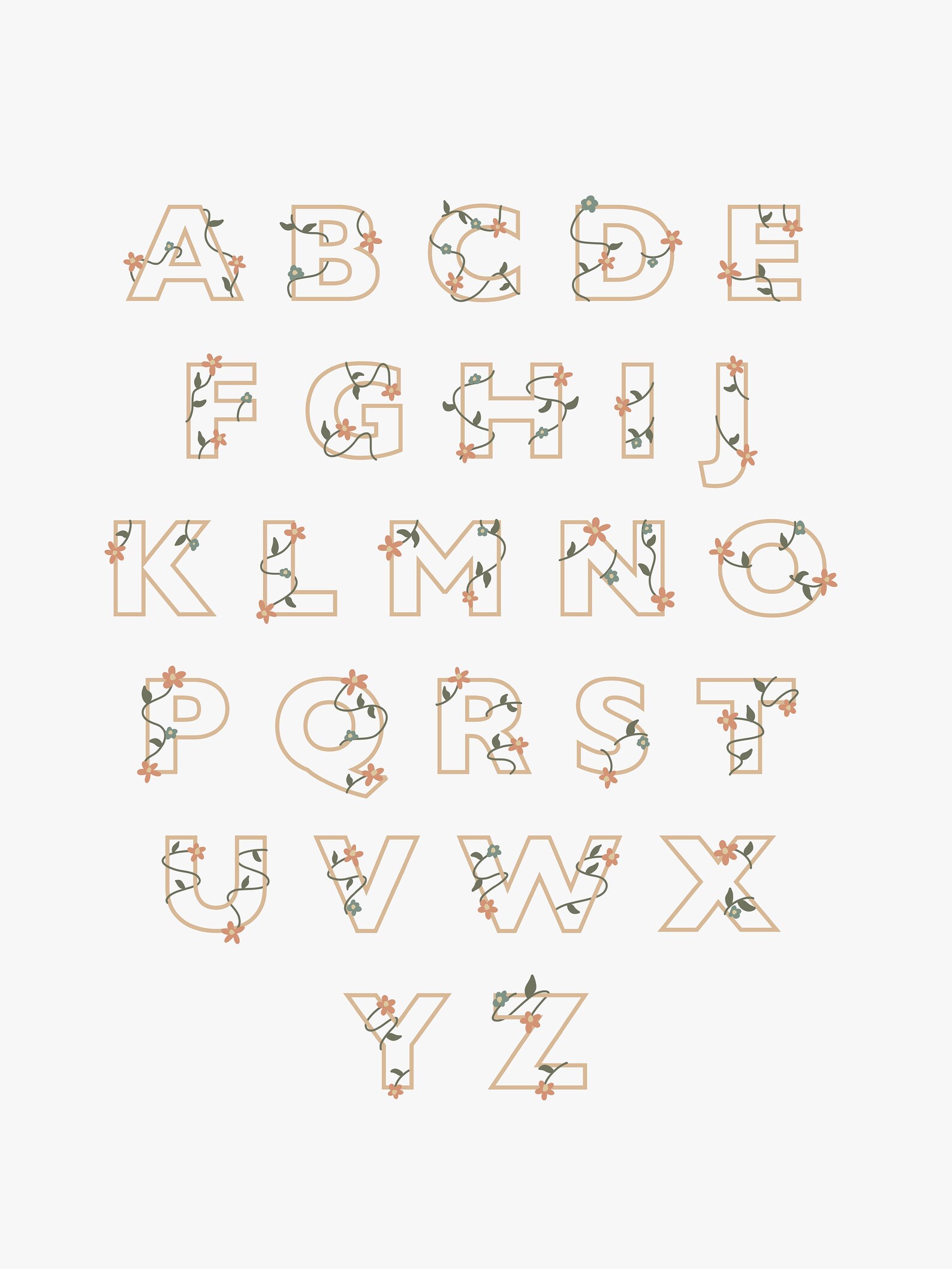Floral Alphabet Poster Printable Wall Art ABC Poster Neutral - Etsy