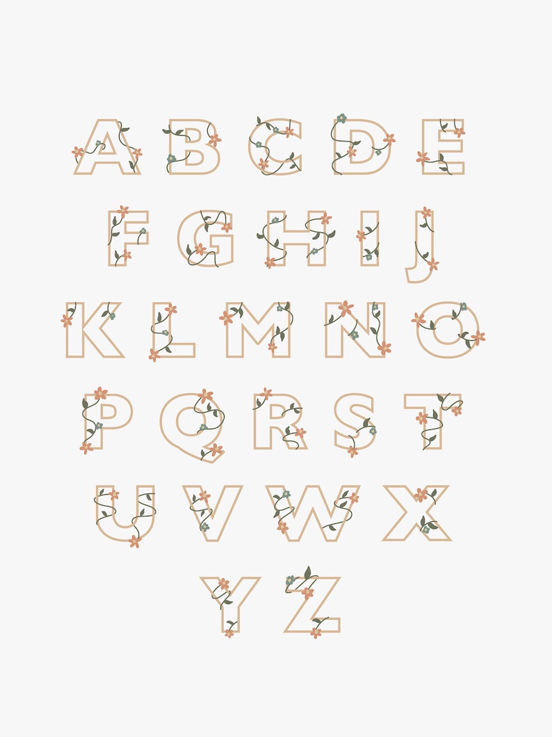 Floral Alphabet Poster Printable Wall Art ABC Poster Neutral - Etsy