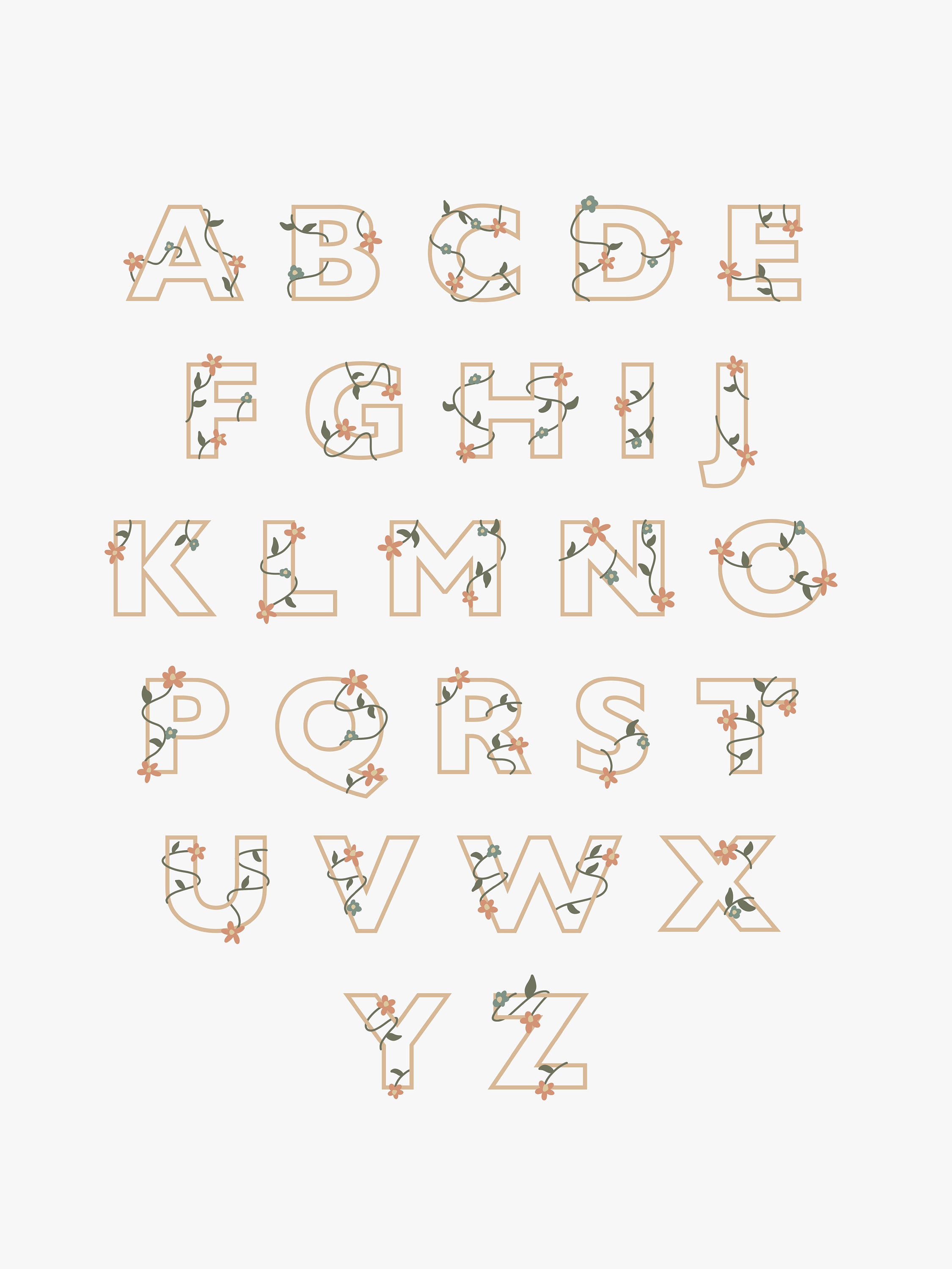 Floral Alphabet Poster Printable Wall Art ABC Poster Neutral - Etsy