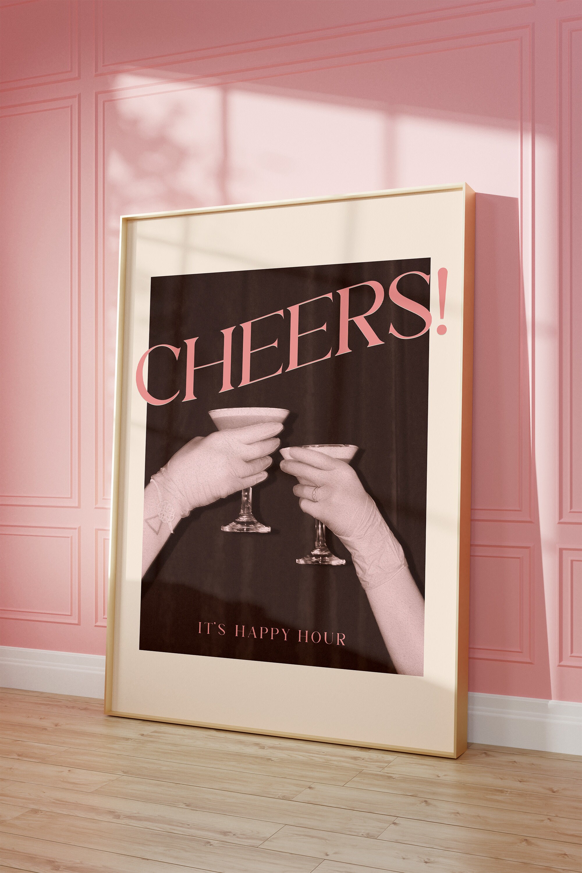 Cheers! Poster | Digital Download Poster, Trendy Bar Cart Poster, Pink ...