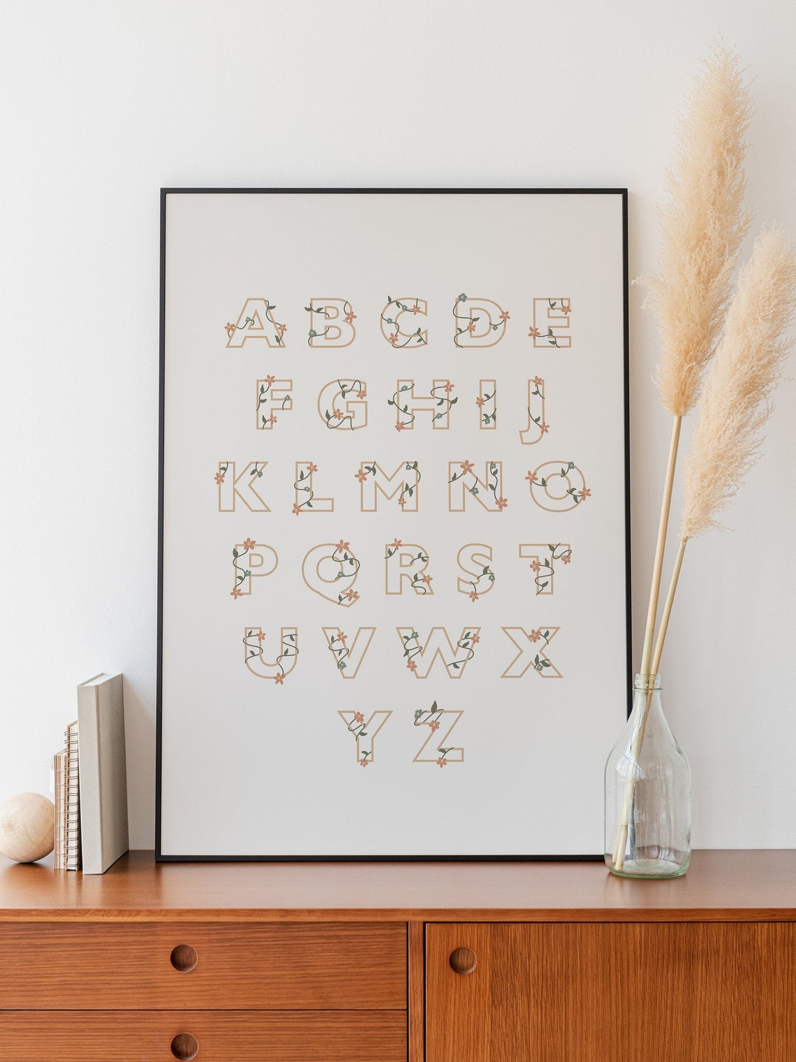 Floral Alphabet Poster Printable Wall Art ABC Poster Neutral - Etsy
