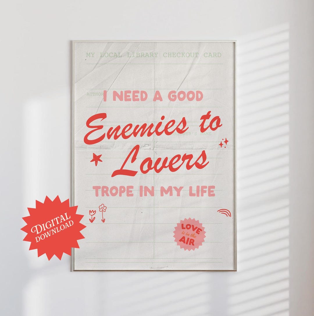 Enemies to Lovers Trope Poster | Digital Download, Book Nook Poster ...