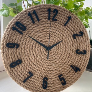 Rustic Wooden Wall Clock - Handcrafted With 8mm Jute Rope & Silent ...