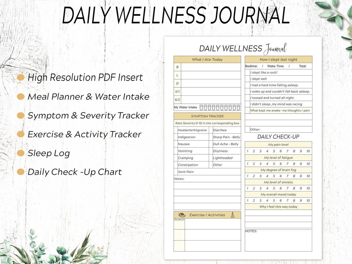 Daily Wellness Journal - Monthly Symptom Tracker - Pain Tracker ...