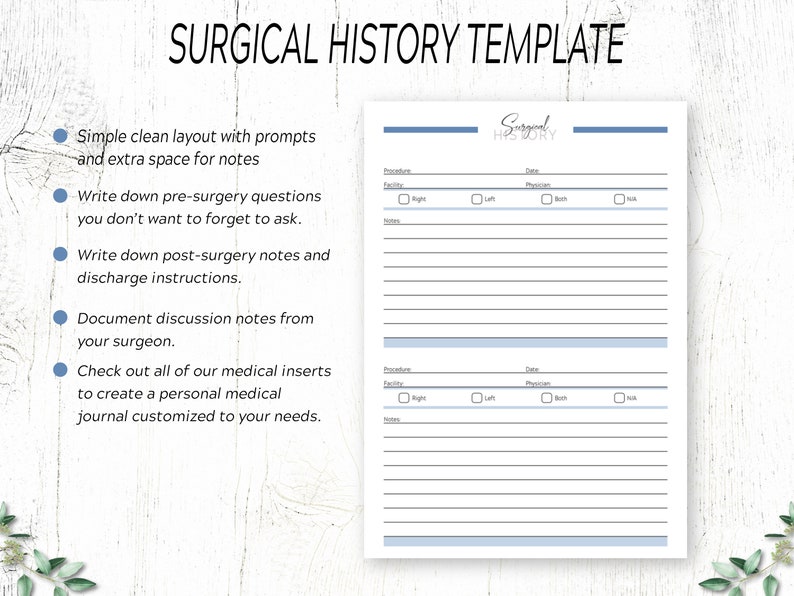 Surgery Tracker: Printable Medical Journal Template (PDF) - Etsy