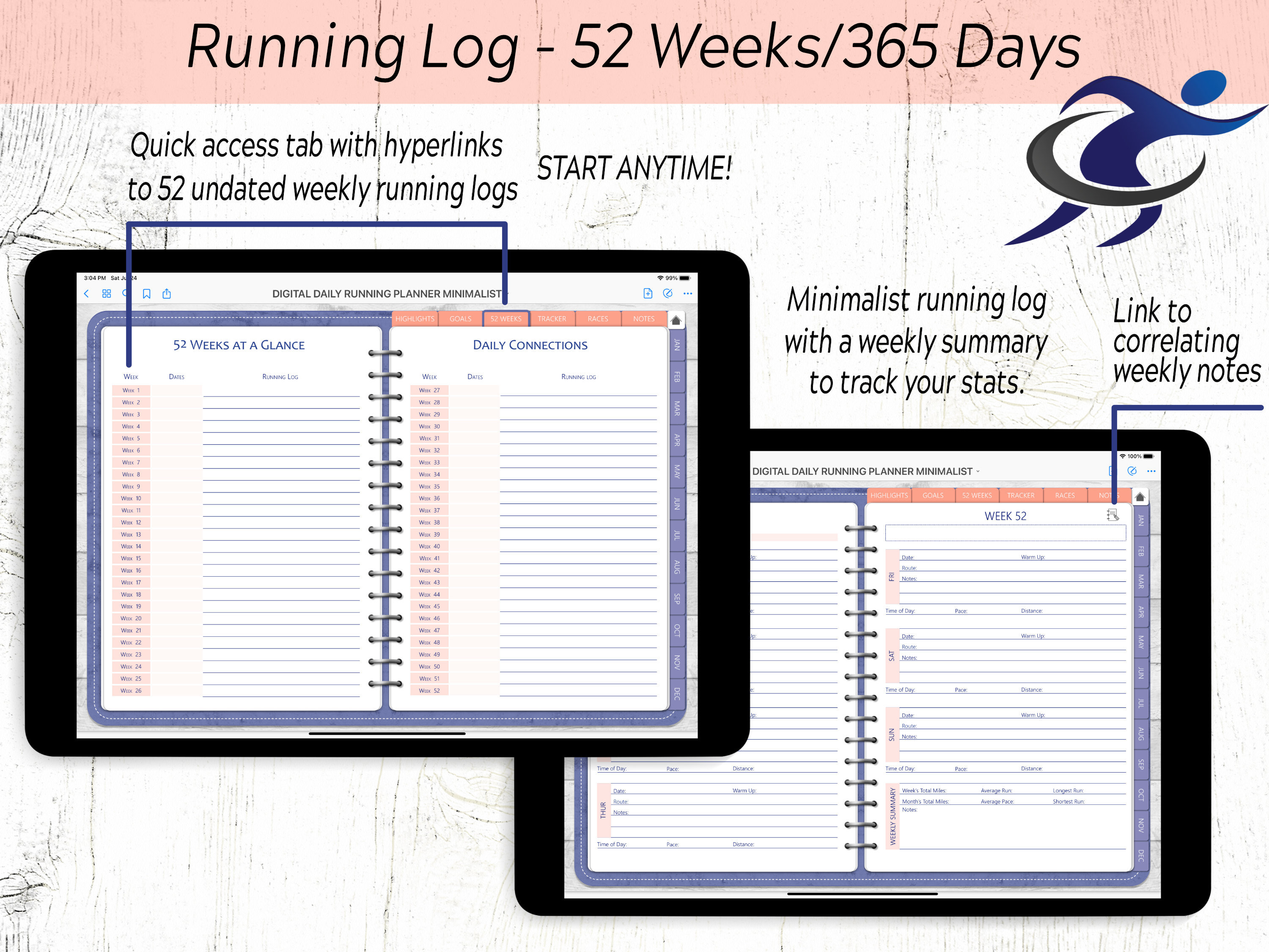 Digital Running Planner / 365 Day Running Journal / Marathon - Etsy