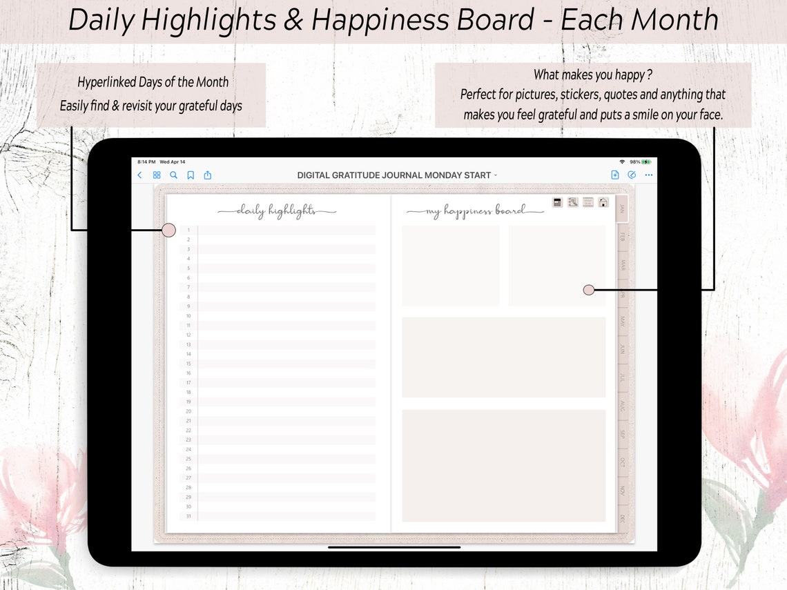 Digital Gratitude Journal With Prompts, Daily Reflection Journal for ...