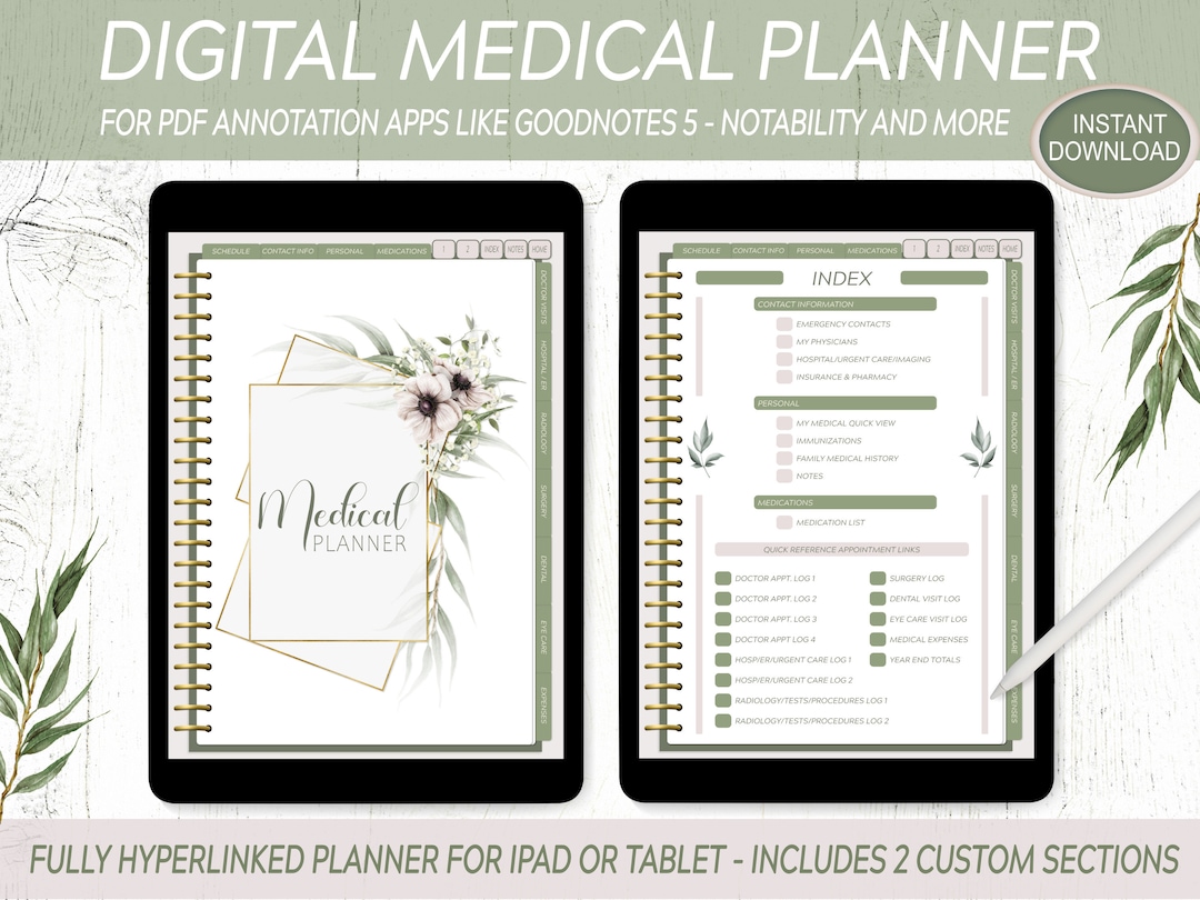 Digital Medical Planner / Digital Health Tracker With 2 Customizable ...