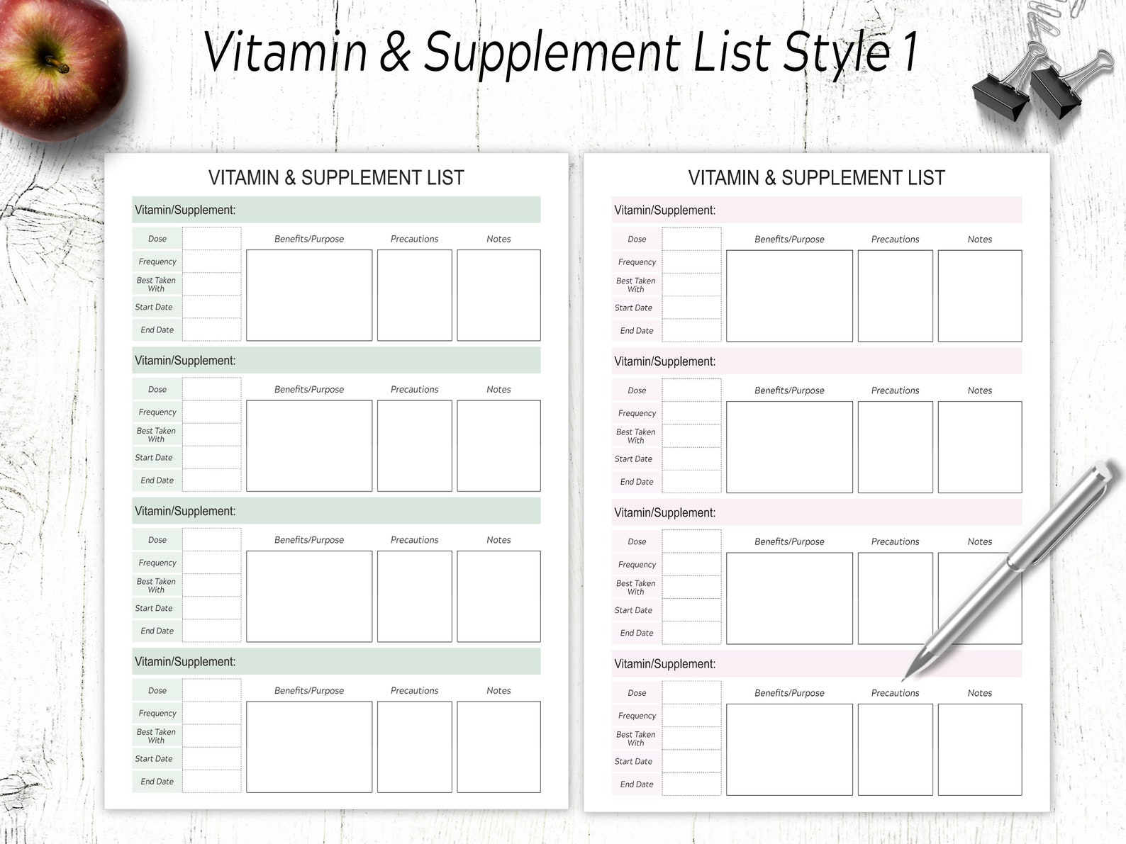 Vitamin Tracker Bundle: Supplement List, Check-up (printable PDF) - Etsy