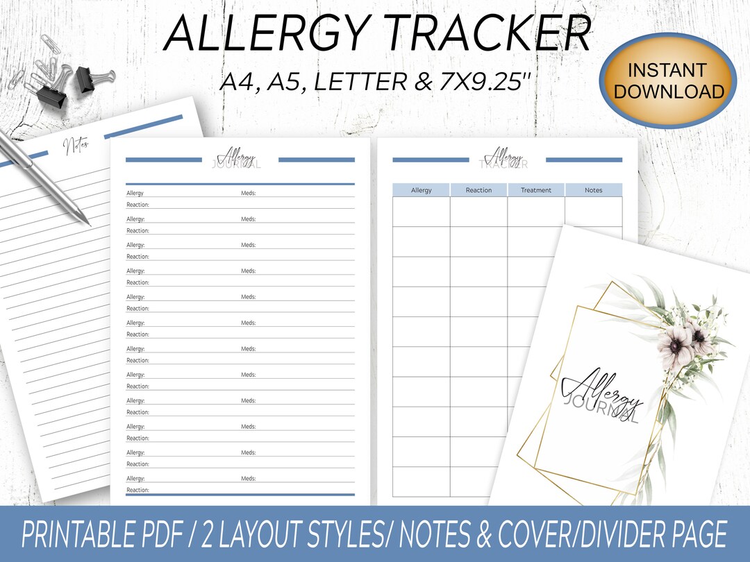 Allergy Log / Printable Allergy List / Allergy Tracker Templates for ...