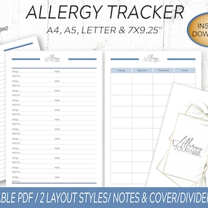 Allergy Log / Printable Allergy List / Allergy Tracker Templates for ...