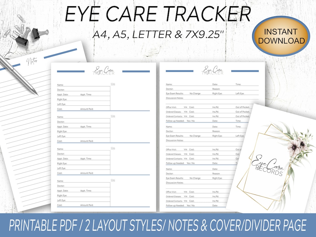 Eye Care Tracker / Vision Care Journal / Eye Glasses & Contract Lens ...