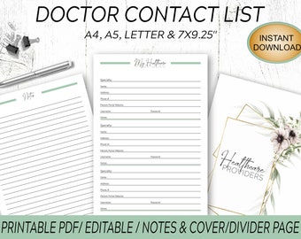 Printable Medical Contact List Doctor Contact List Medical - Etsy
