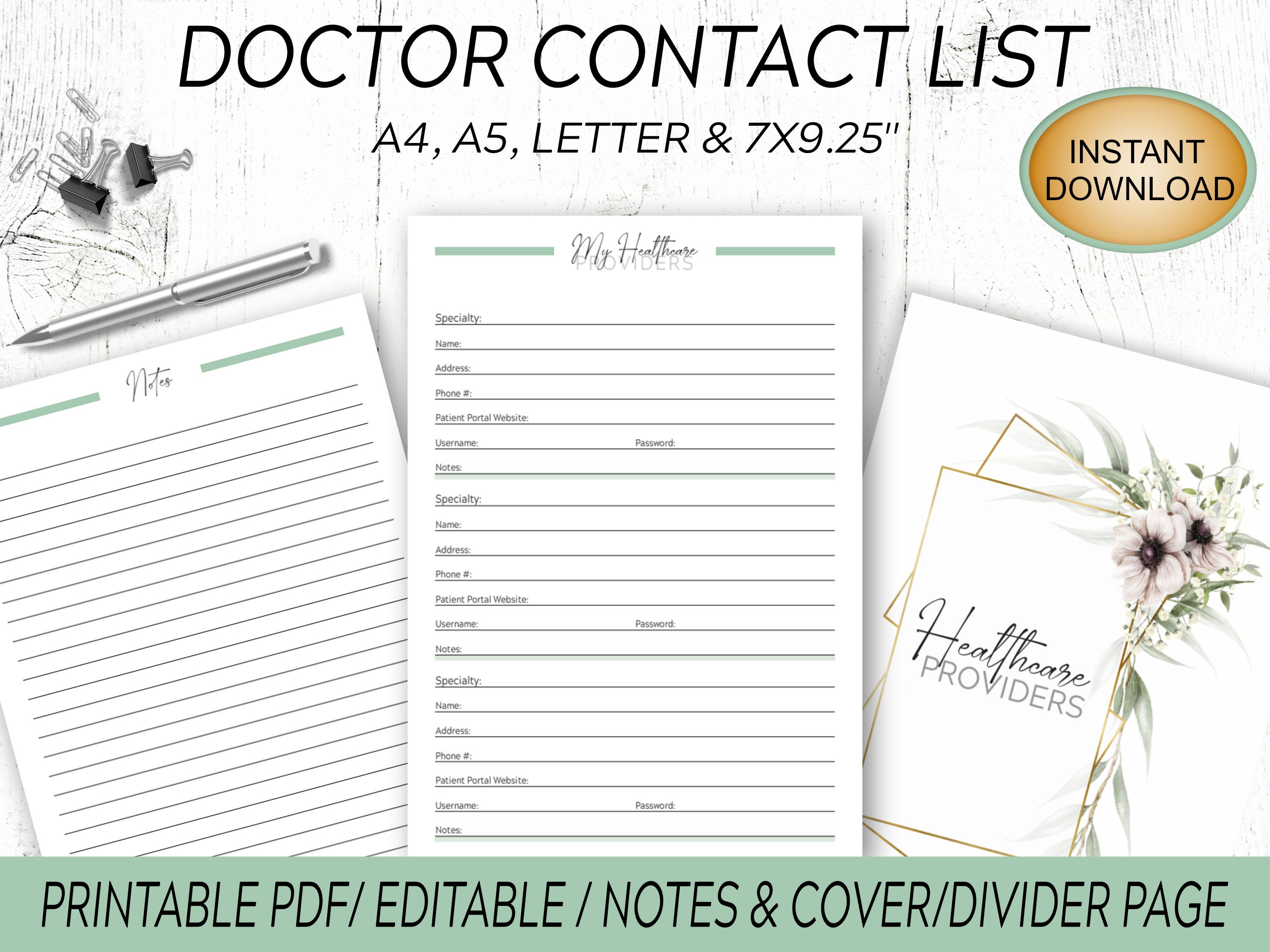 Medical Contact List Printable: Healthcare Provider Template (PDF) - Etsy