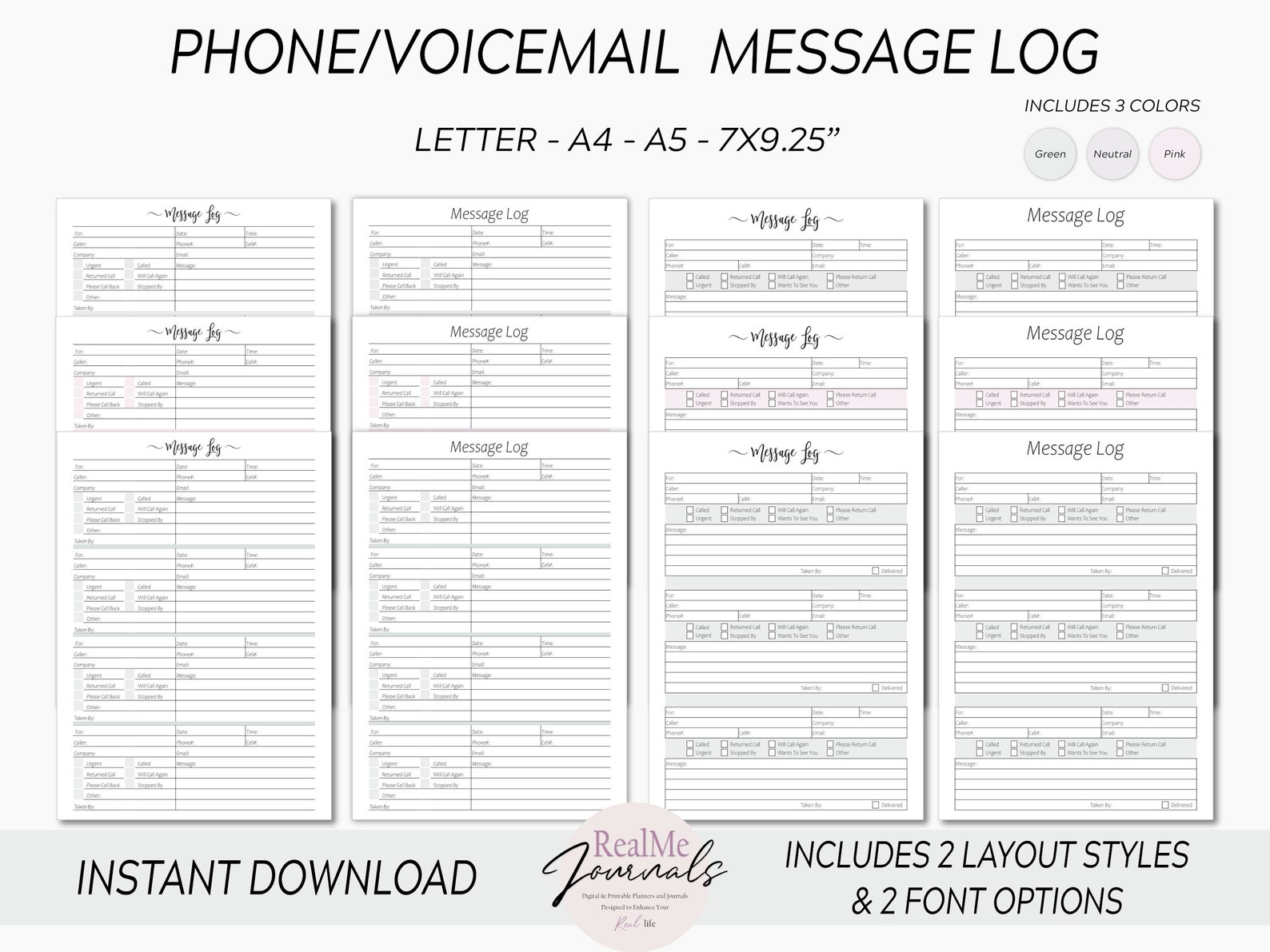 Daily Call Log / Phone Message Log Template / Printable Missed Call Log ...