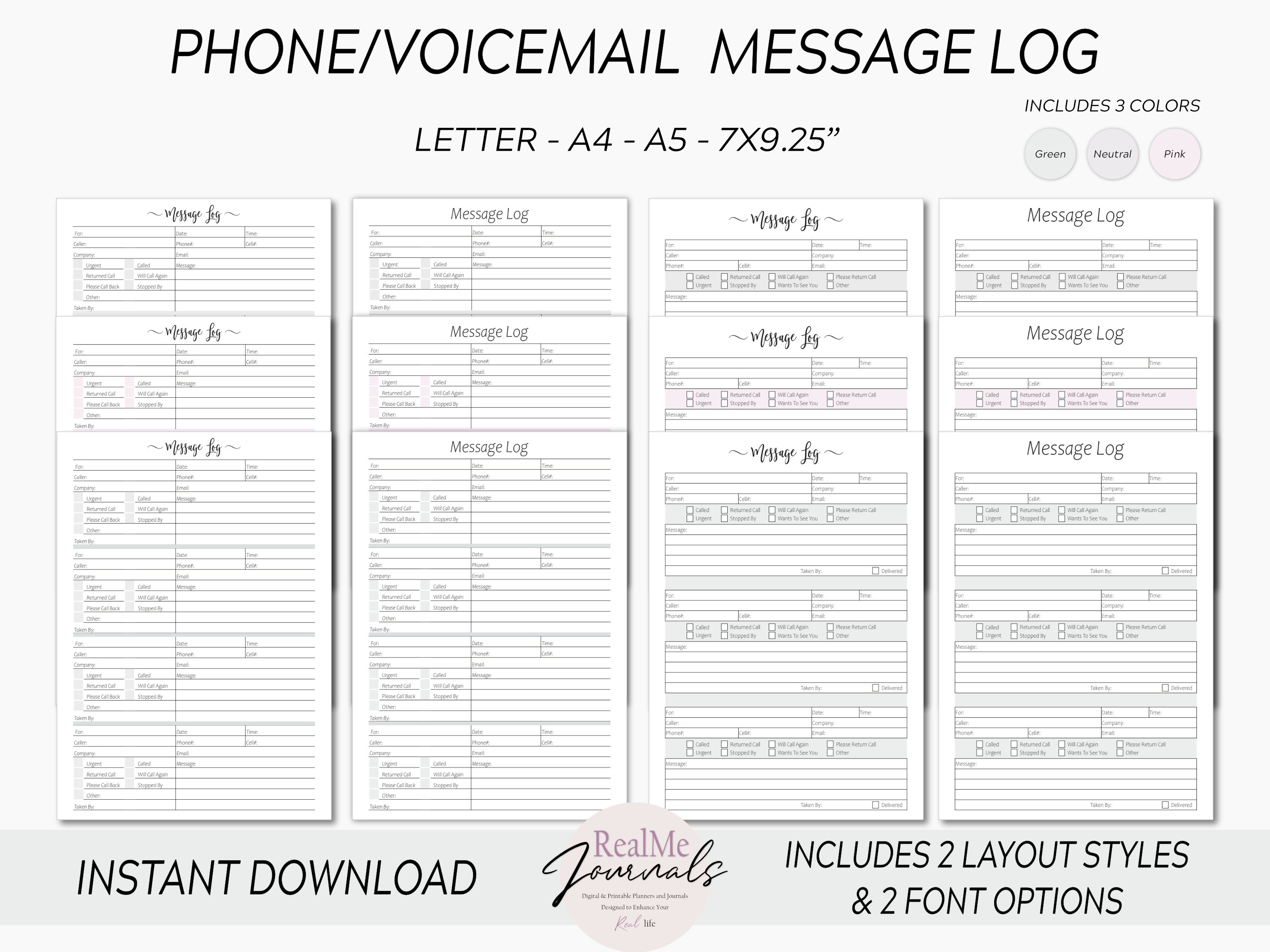 Daily Call Log / Phone Message Log Template / Printable Missed Call Log ...