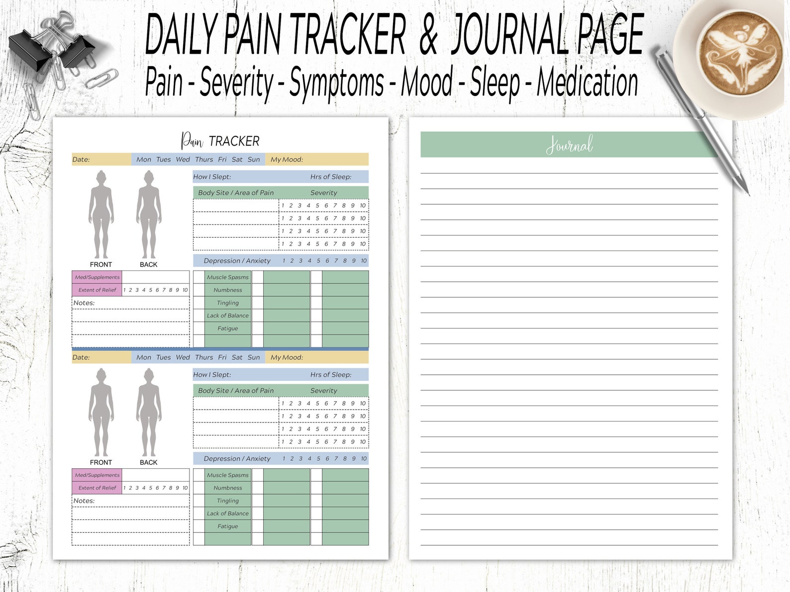 Pain Tracker / Chronic Pain Journal / Fibromyalgia Journal / - Etsy