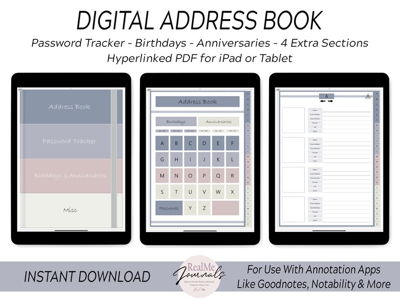 Hyperlinked Digital Address Book: Password, Birthday & Anniversary ...